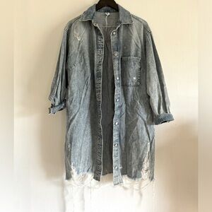H&M | Jackets & Coats | Nwot Hm Long Distressed Denim Jacket Xs | Poshmark